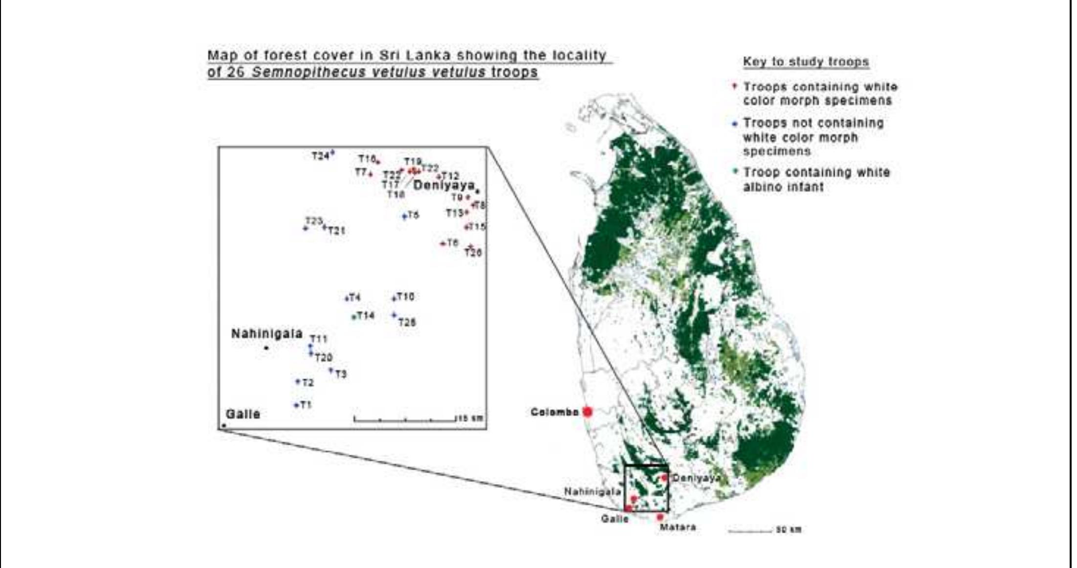 Map of sri lanka’s forest cover, with an enlargement (inset)