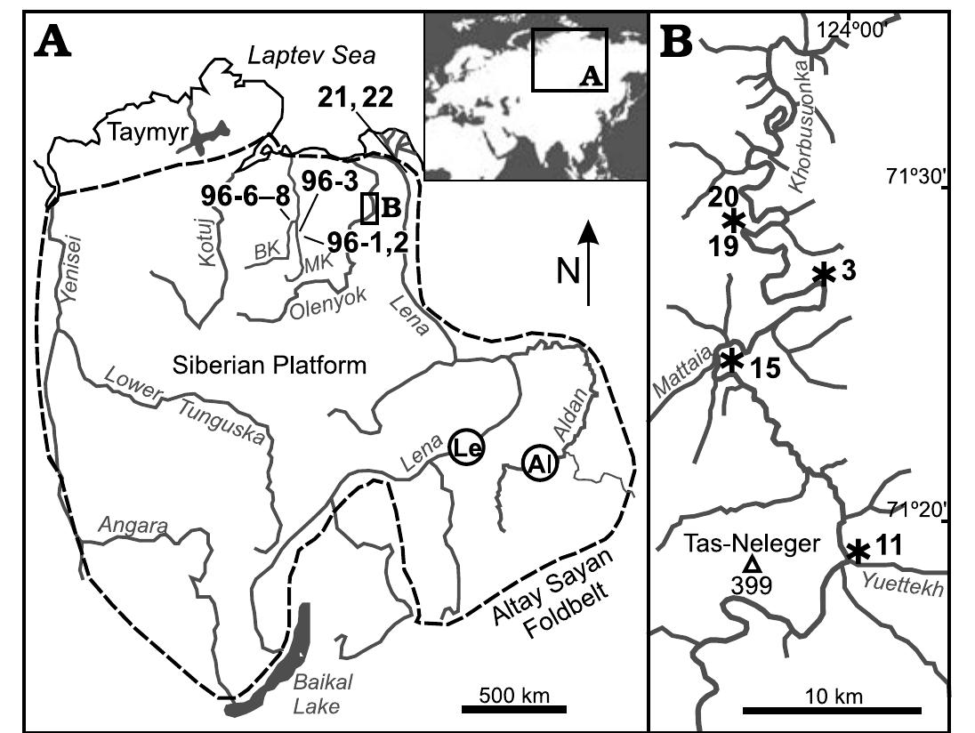 Locality maps. a. map of the siberian platform. b.