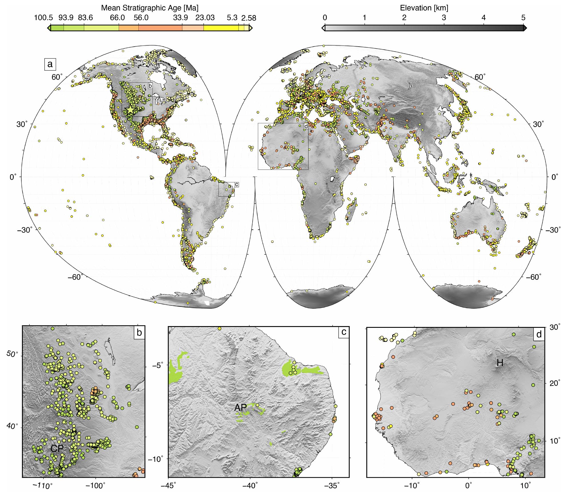 Paleobiology inventory. (a) circles = cretaceous to recent