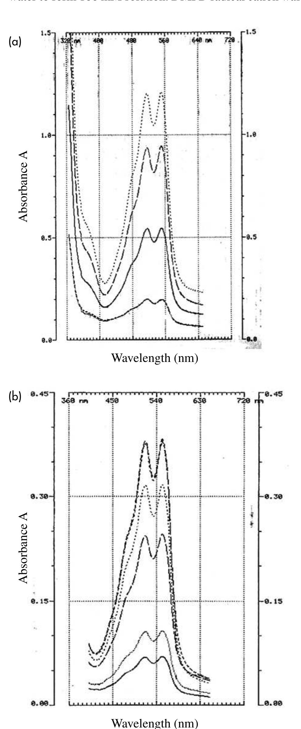Visible spectrum of dmpd radical cation produced by re-