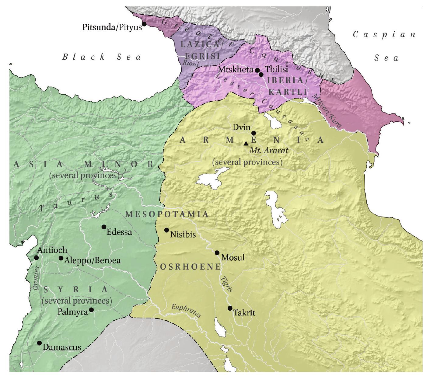 Map of the levant, mesopotamia and the caucasus in the sixth