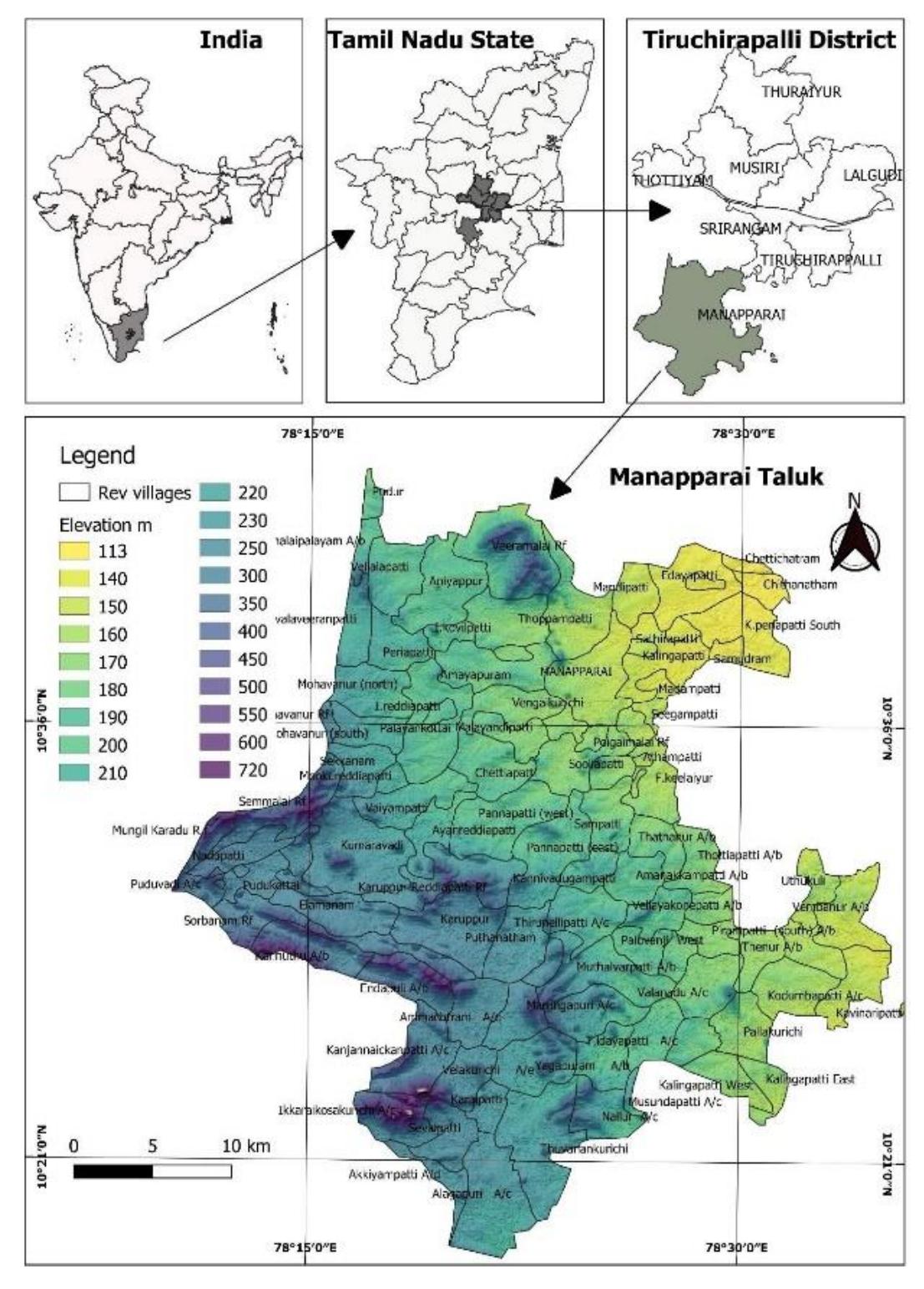 Study area map of manapparai taluk, tiruchirapalli district,