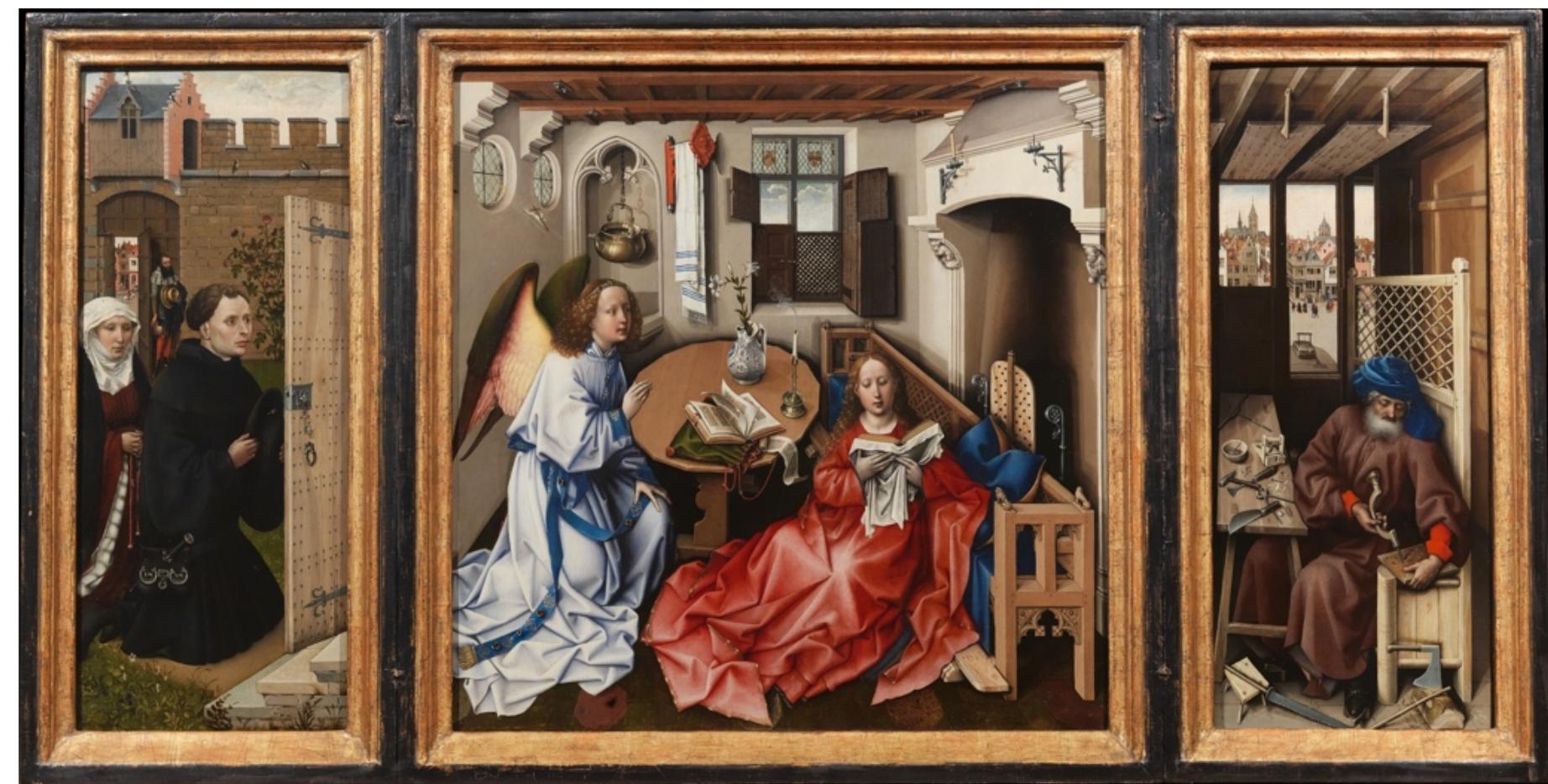 The mérode altarpiece by robert campin, oil on oak, c. 1425