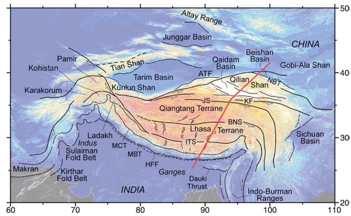 Tectonic map of the tibetan plateau and surrounding regions.