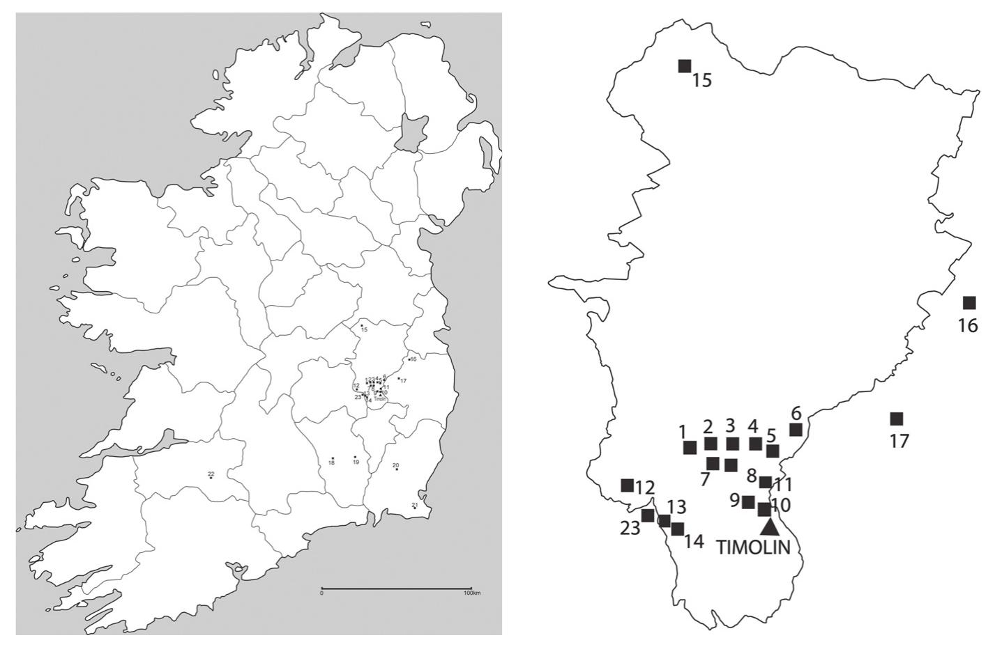 Map showing locations of st mary’s nunnery, timolin and its