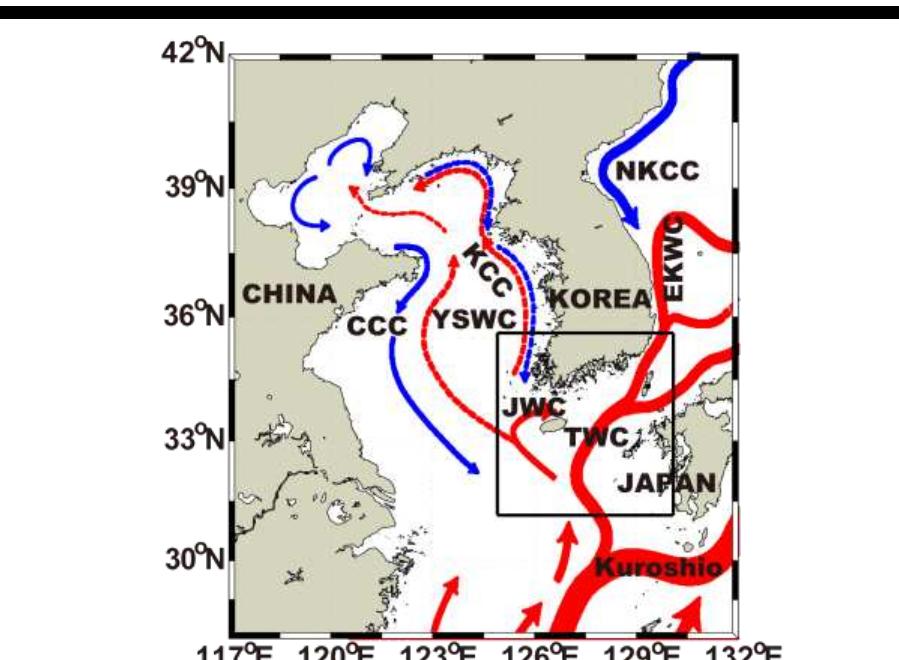 Schematic map of ocean circulation in the yellow sea, east
