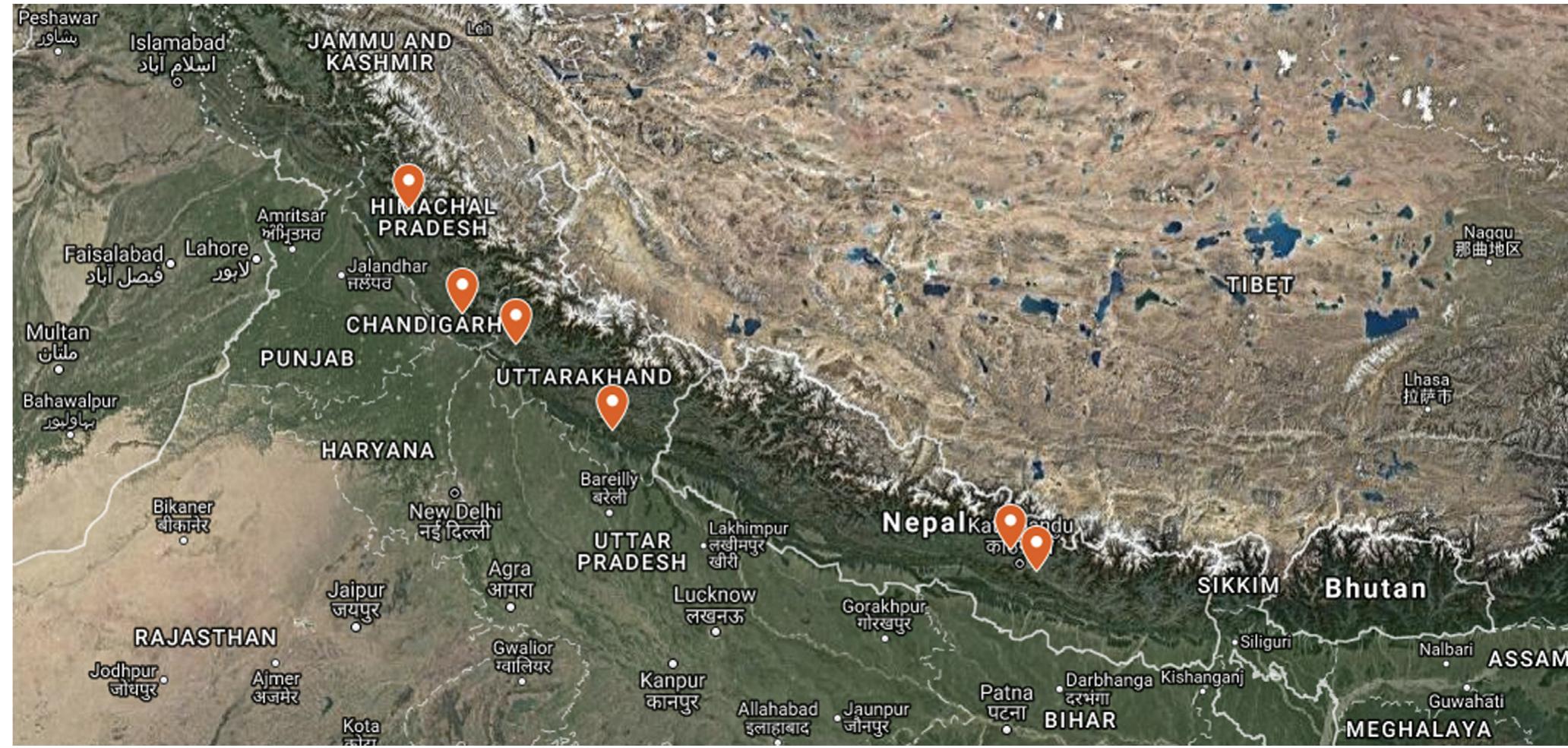 Map 1. map of the locations of our six case study small