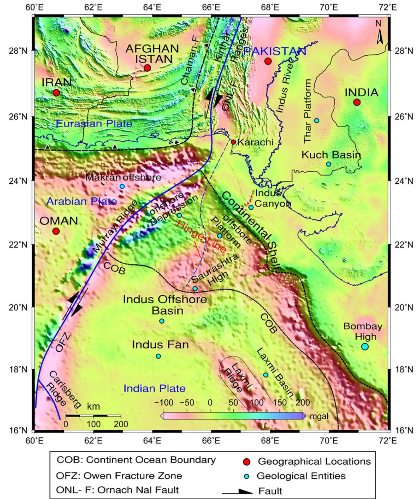 Location map of the offshore indus pakistan with tectonic