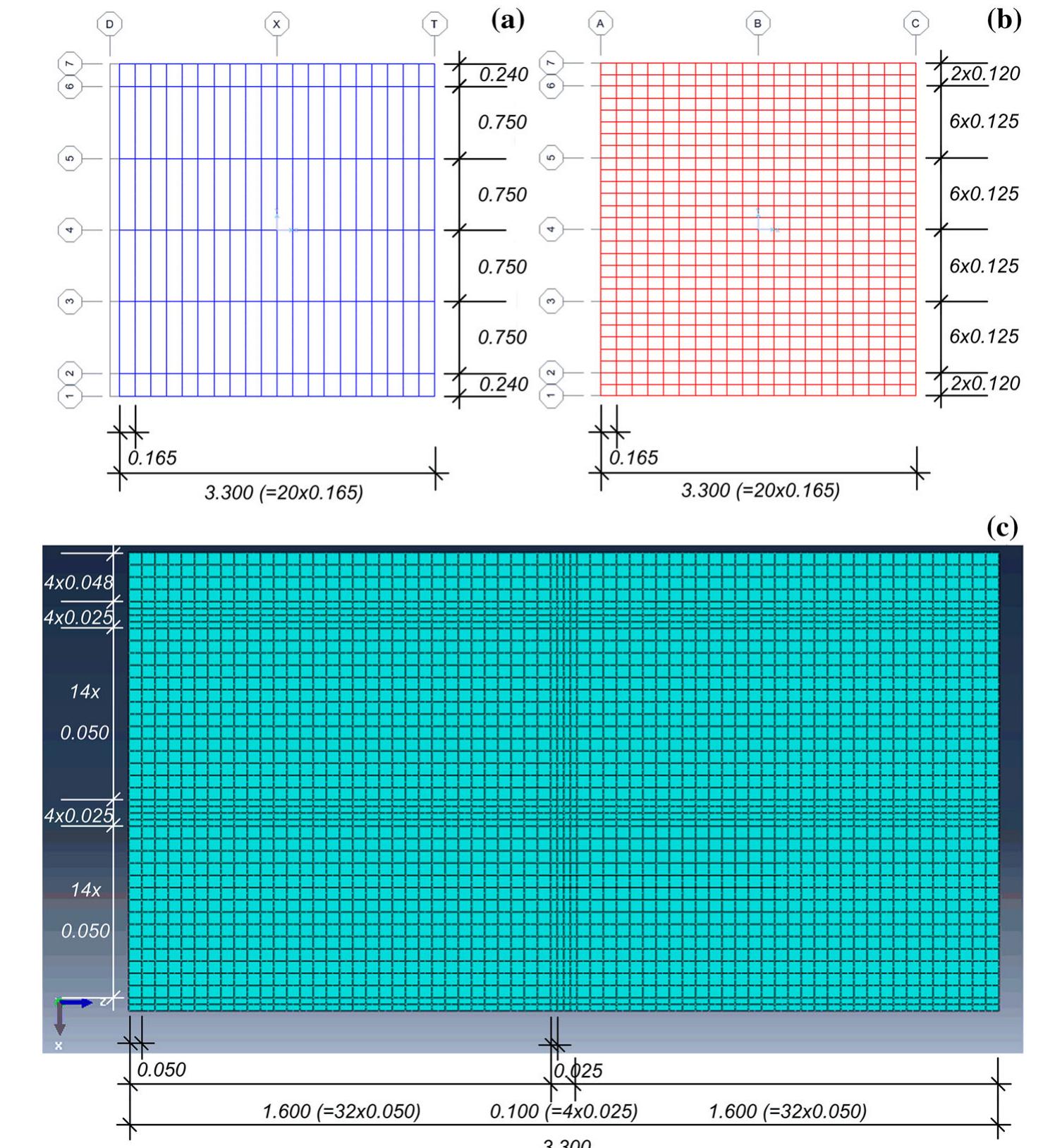 Fe mesh schemes (top view): a grid model; b frame+shell