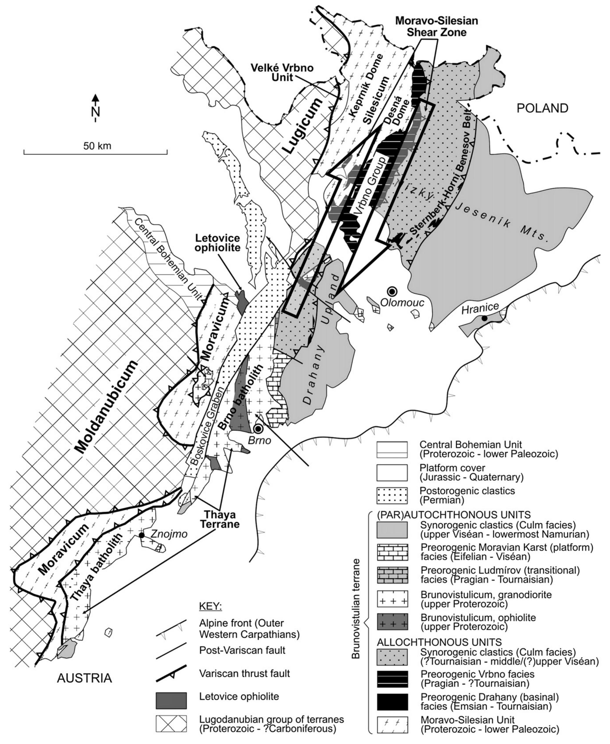 Simplified geological map showing subdivision of the