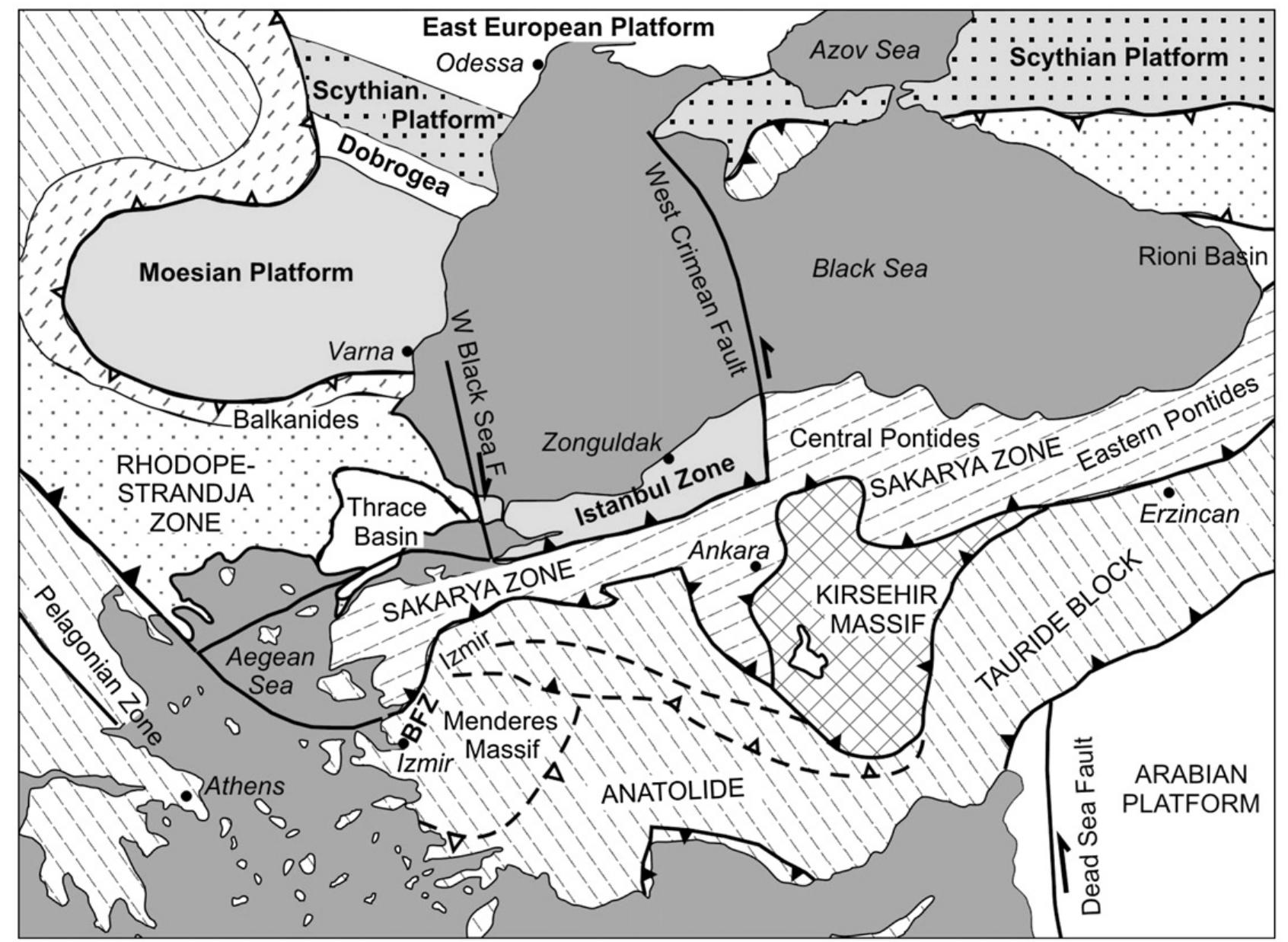 Tectonic map showing the location of the moesian terrane and