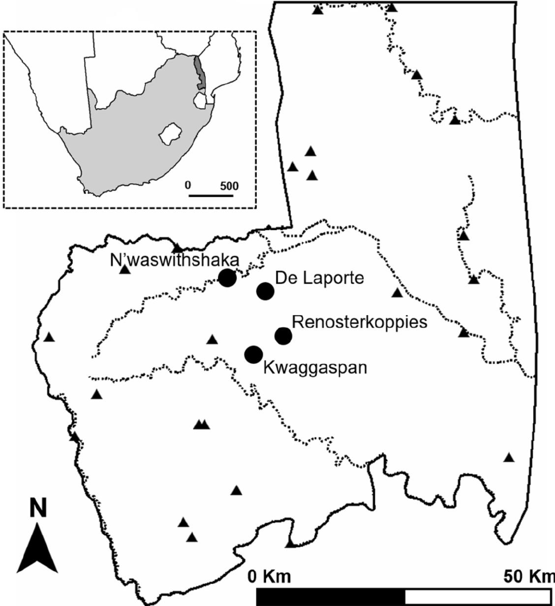 Map showing the location of the four sampled waterholes in