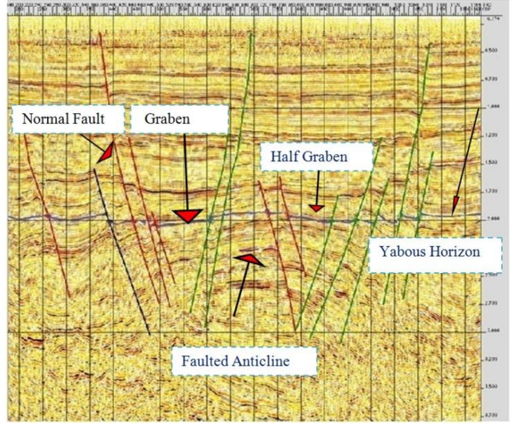 3d seismic section showing structural features in gumry
