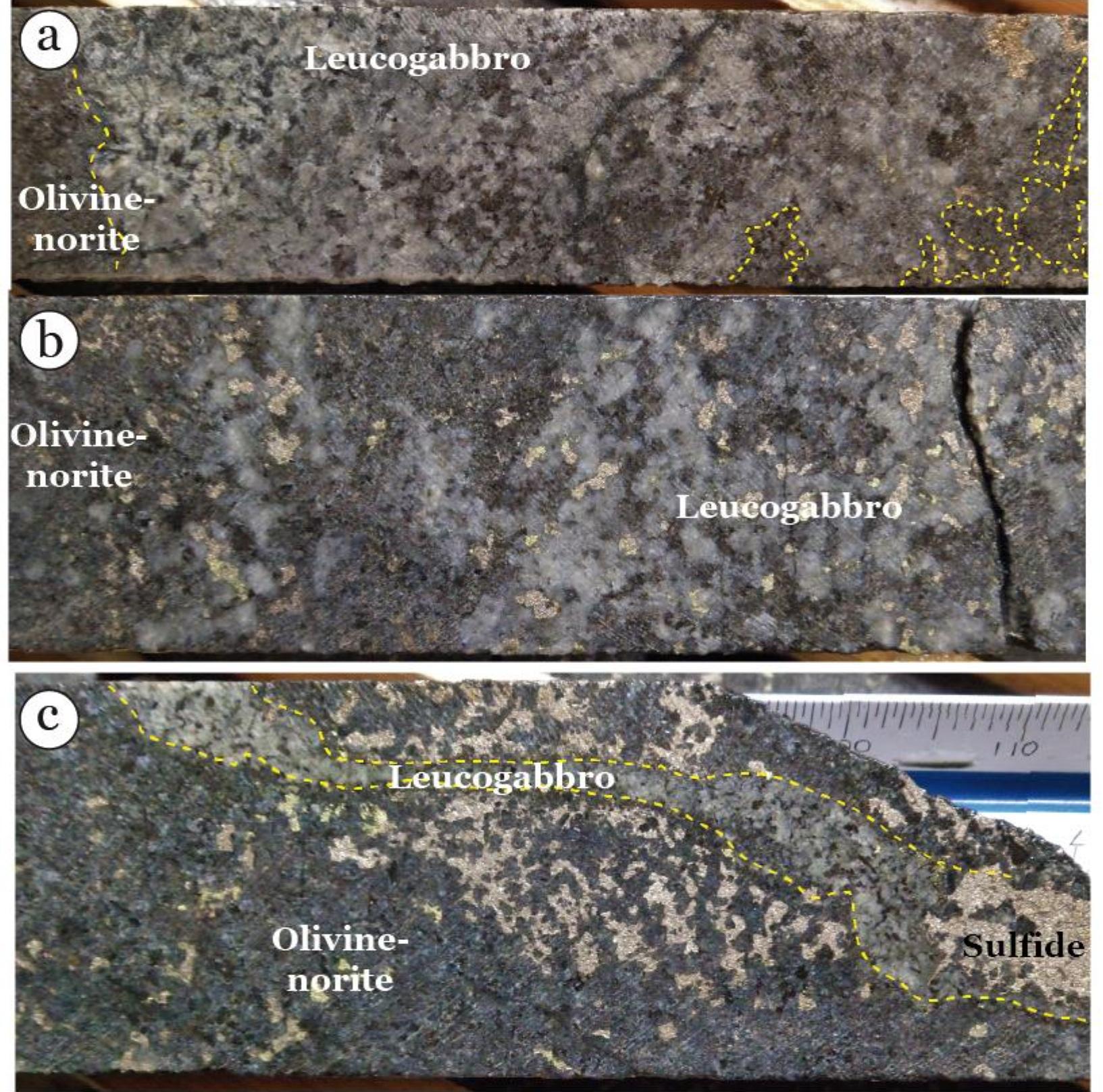 6 photos of core samples showing the morphologies of the