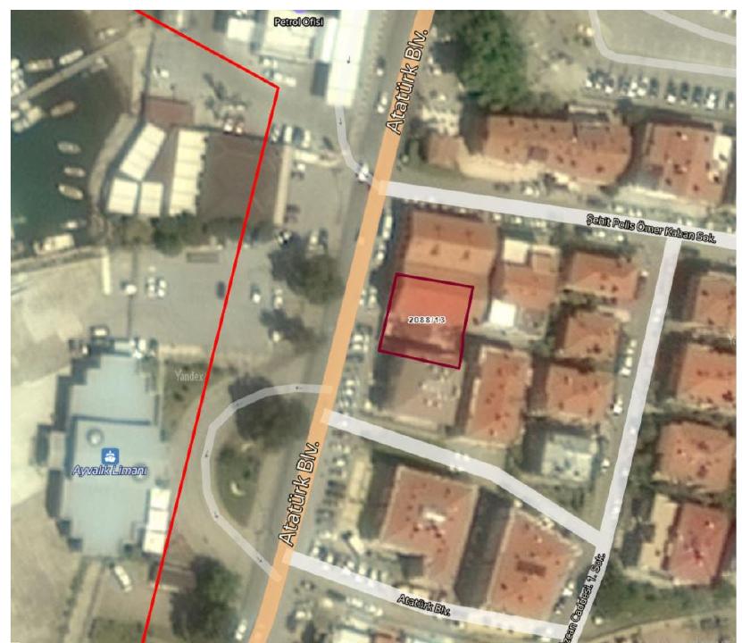 Current aerial photograph of the soap factory building with