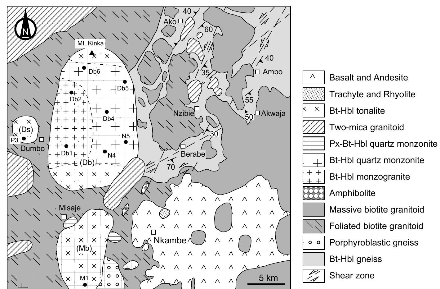 Geological map of the nkambe area showing the sample