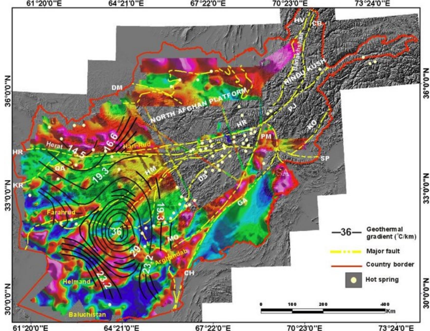 Geothermal gradient map of the study area.