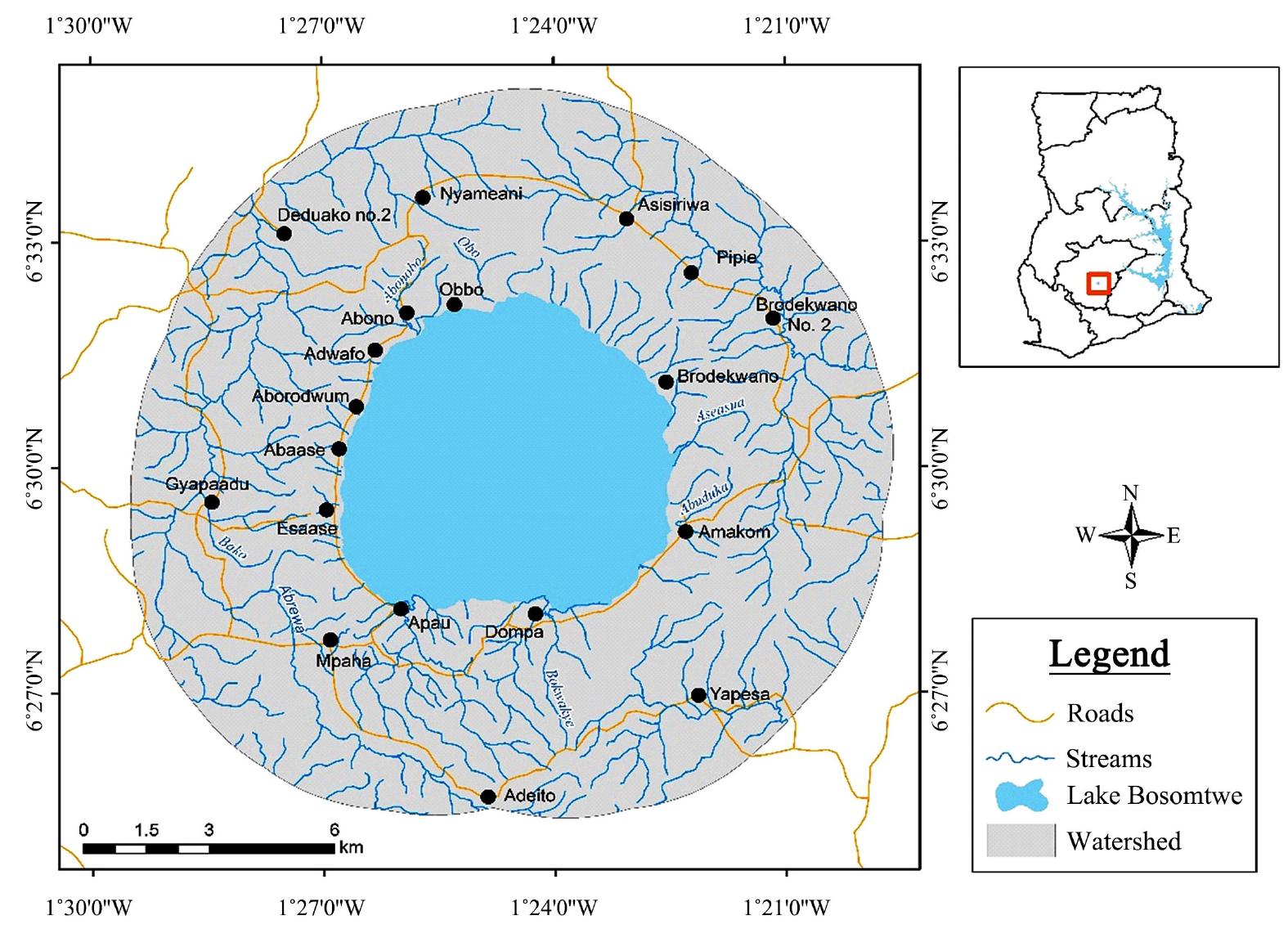 Map of lake bosomtwe. source: remote sensing cartographic