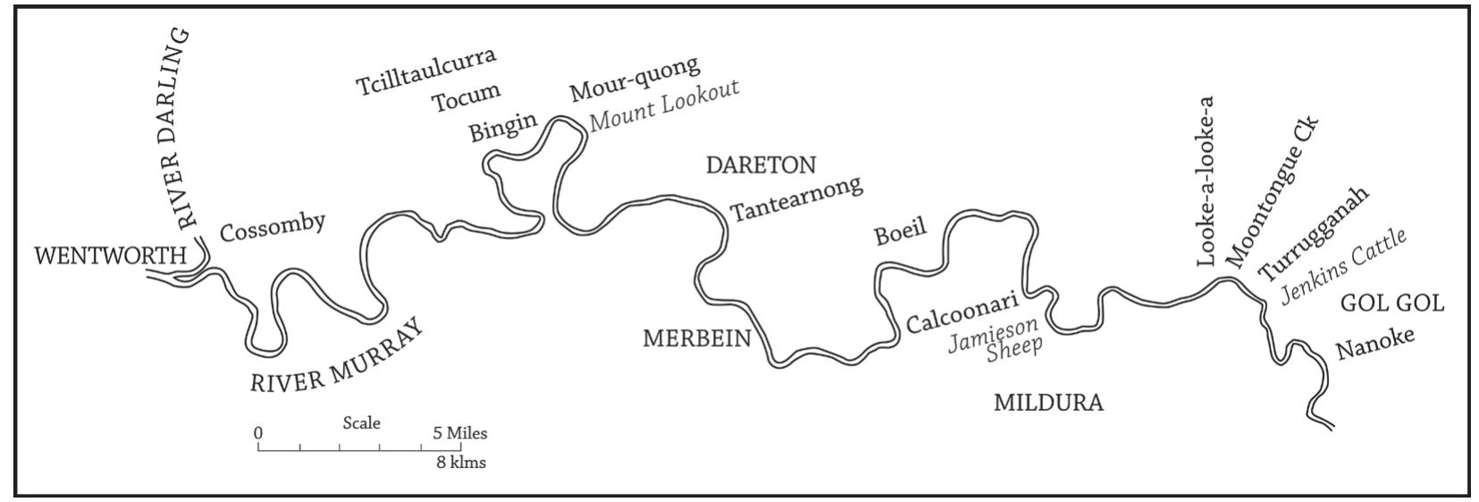 Map of murray river between murray-darling junction and gol