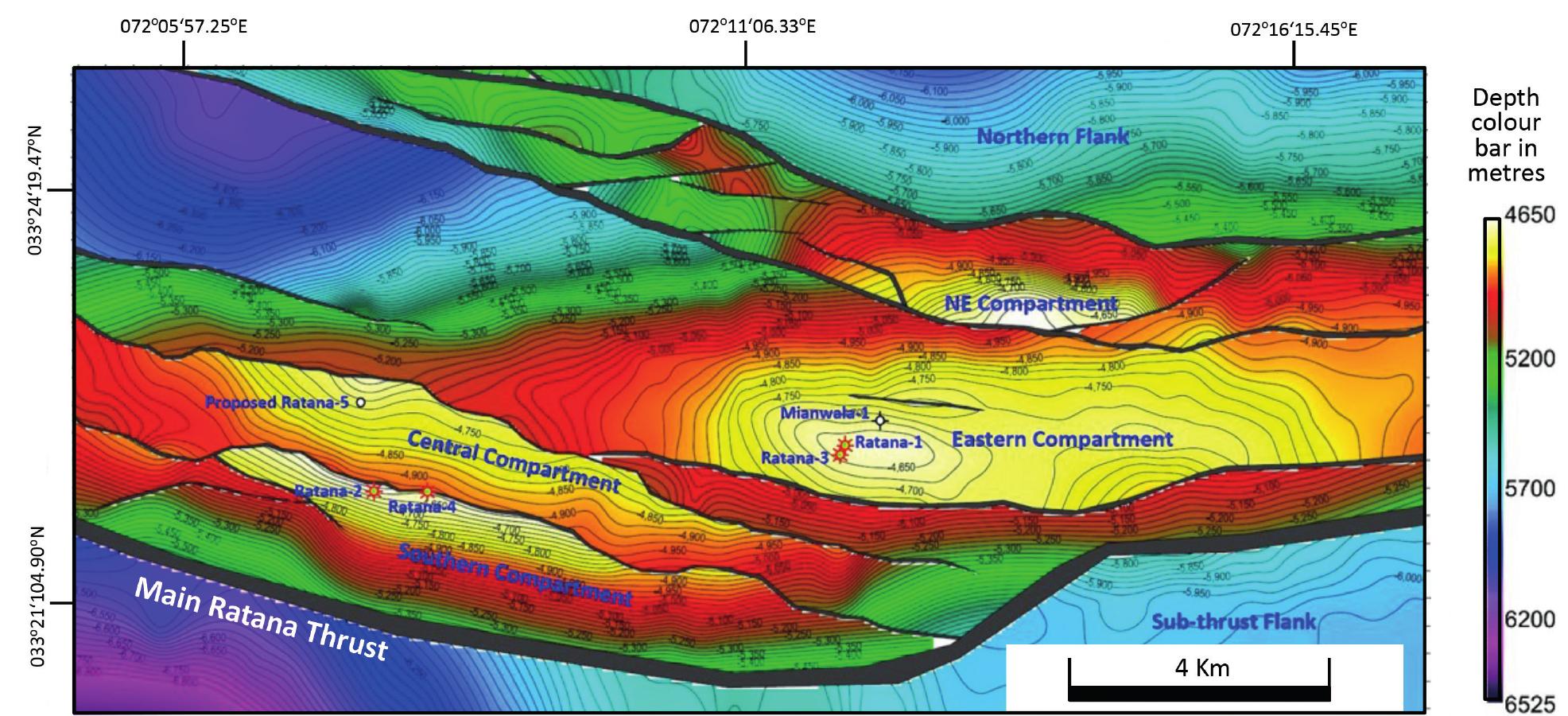 Depth structure map of the ratana structure at top-paleocene