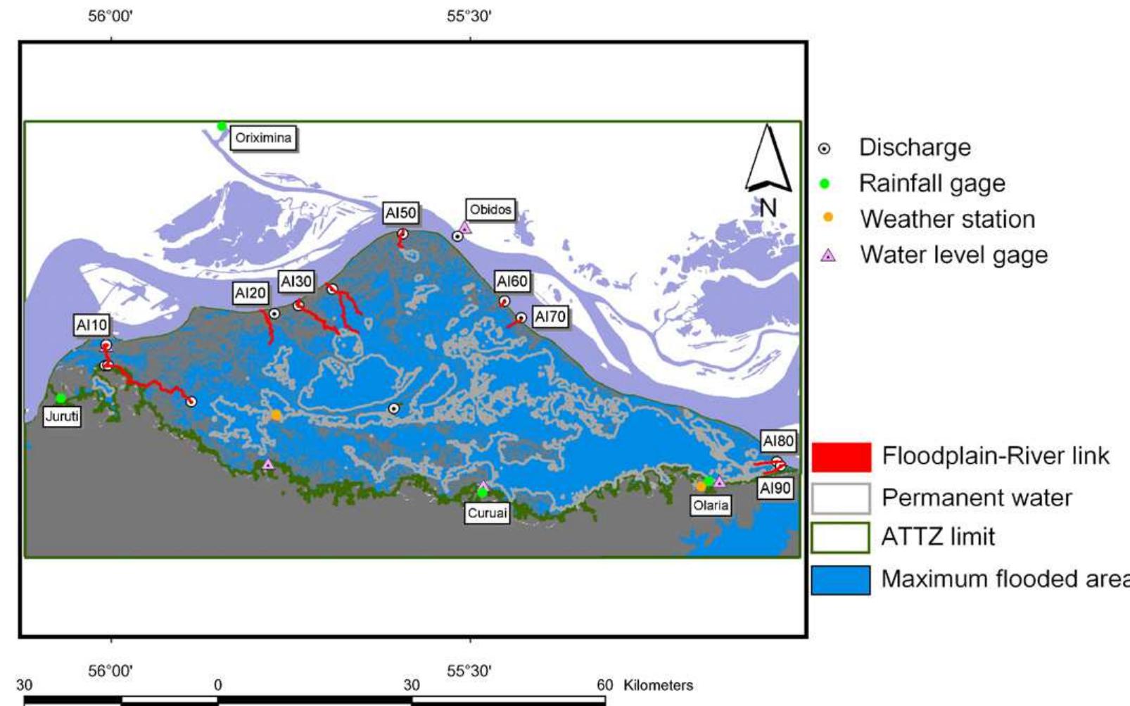 Map of the site. location of daily water level measurements
