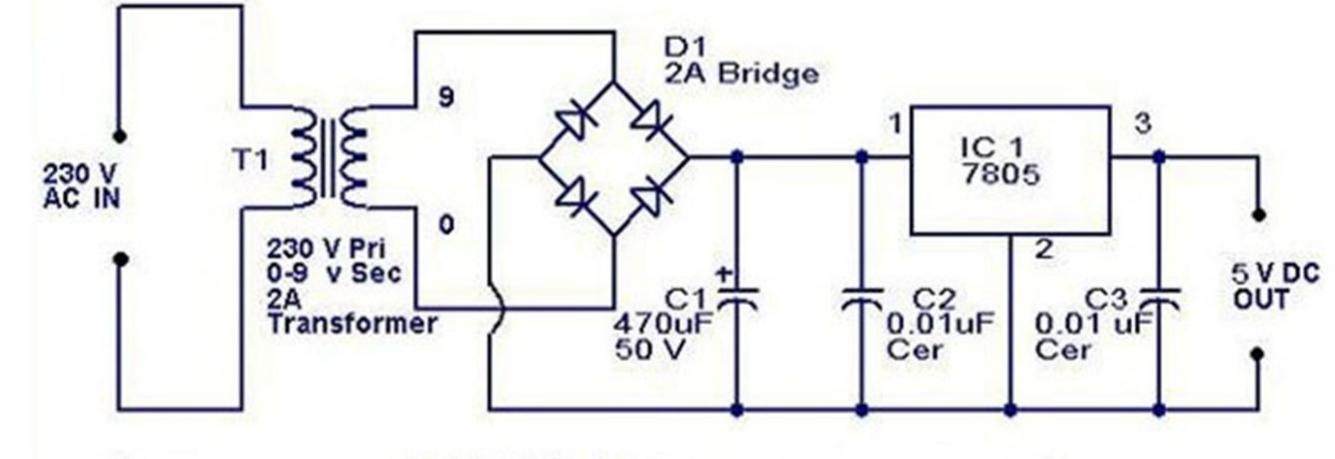 Circuit diagram of the regulated power supply section bridge