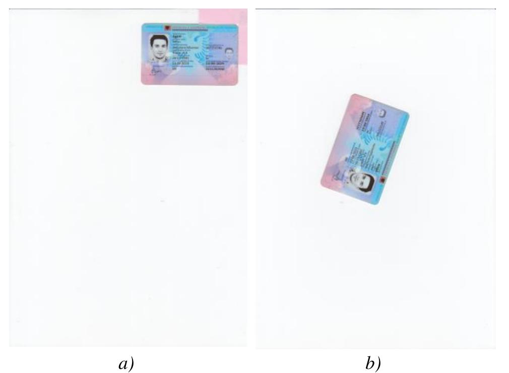 Examples of midv-2020 scans: a) upright scan, b) rotated