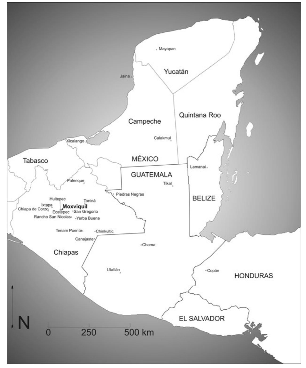 Map of the maya region showing the location of moxviquil and