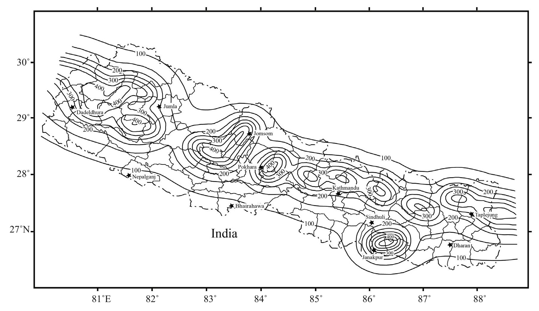 Seismic hazard map of nepal (after pandey ef al., 2002).
