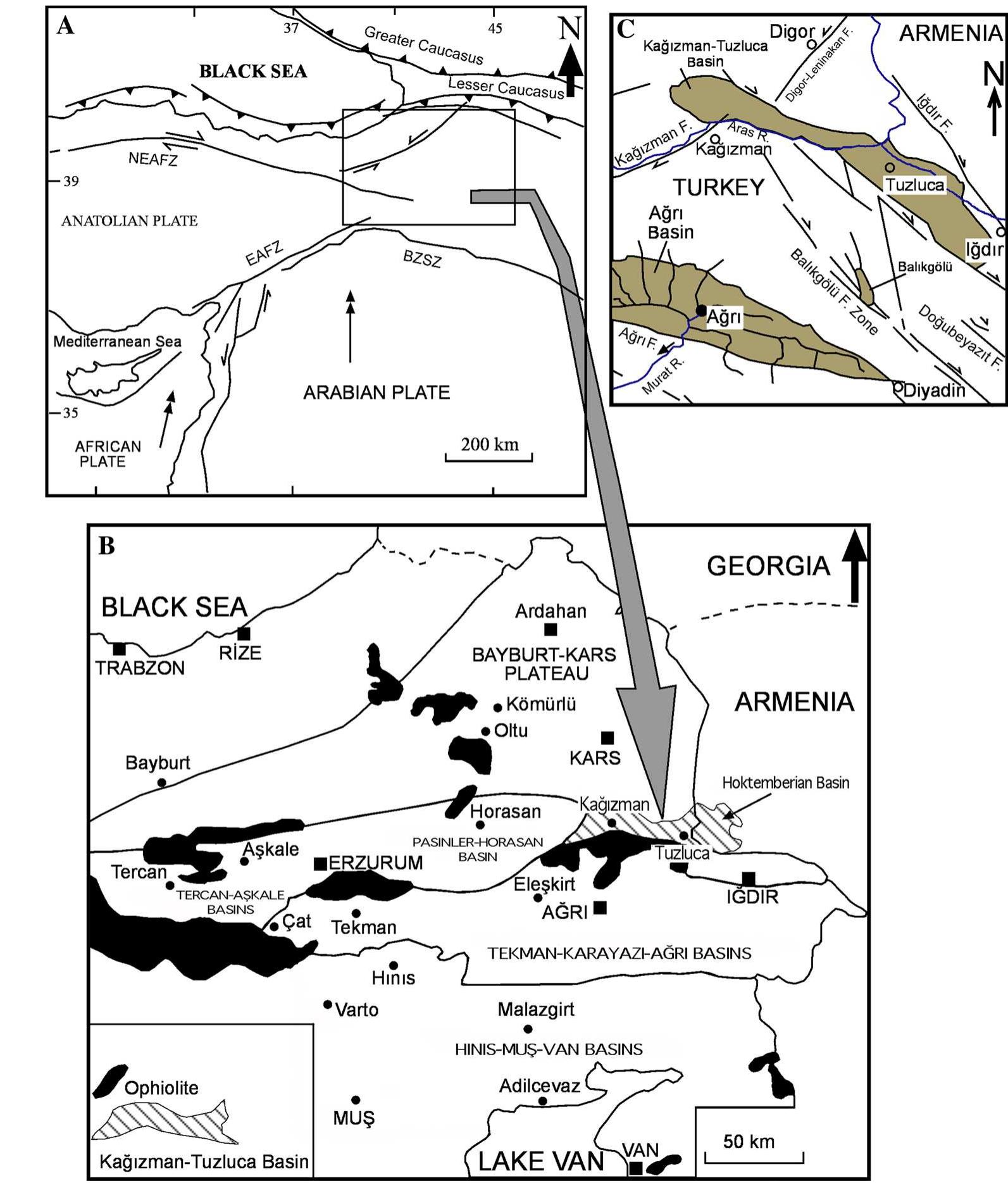 Thrust and strike-slip faults and large-scale extensional