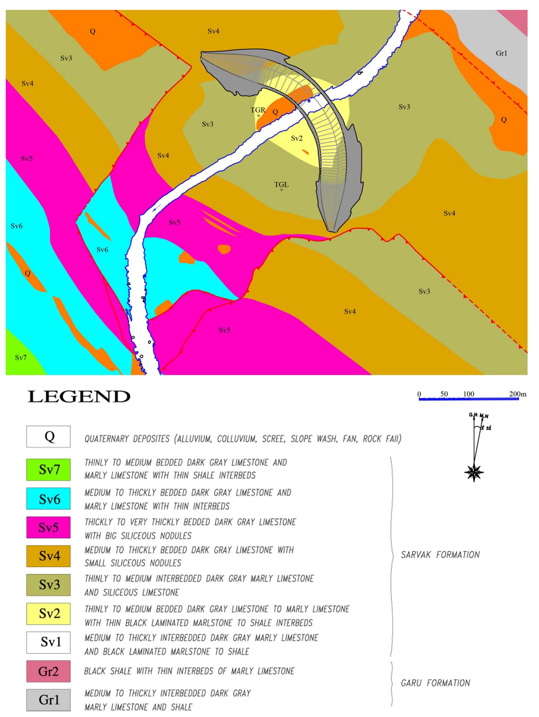 Geological map of the bakhtiary dam site (after iwprdc 2009