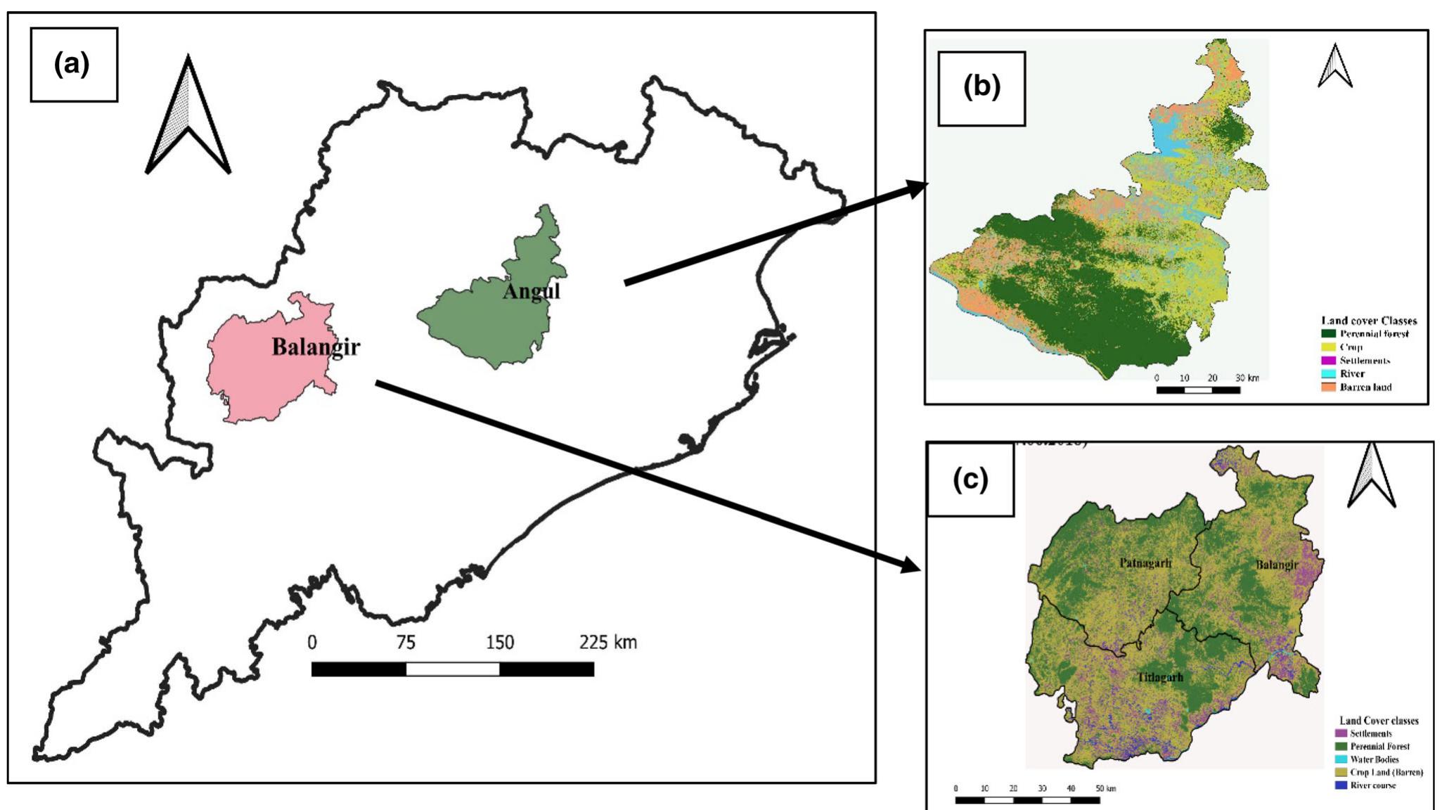 A geographical map of odisha state with angul district