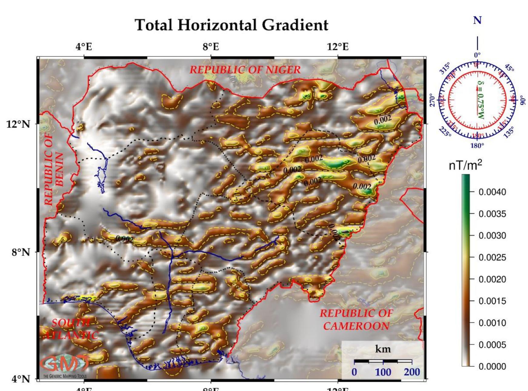 Total horizontal gradient (of rte-rma) map of nigeria.