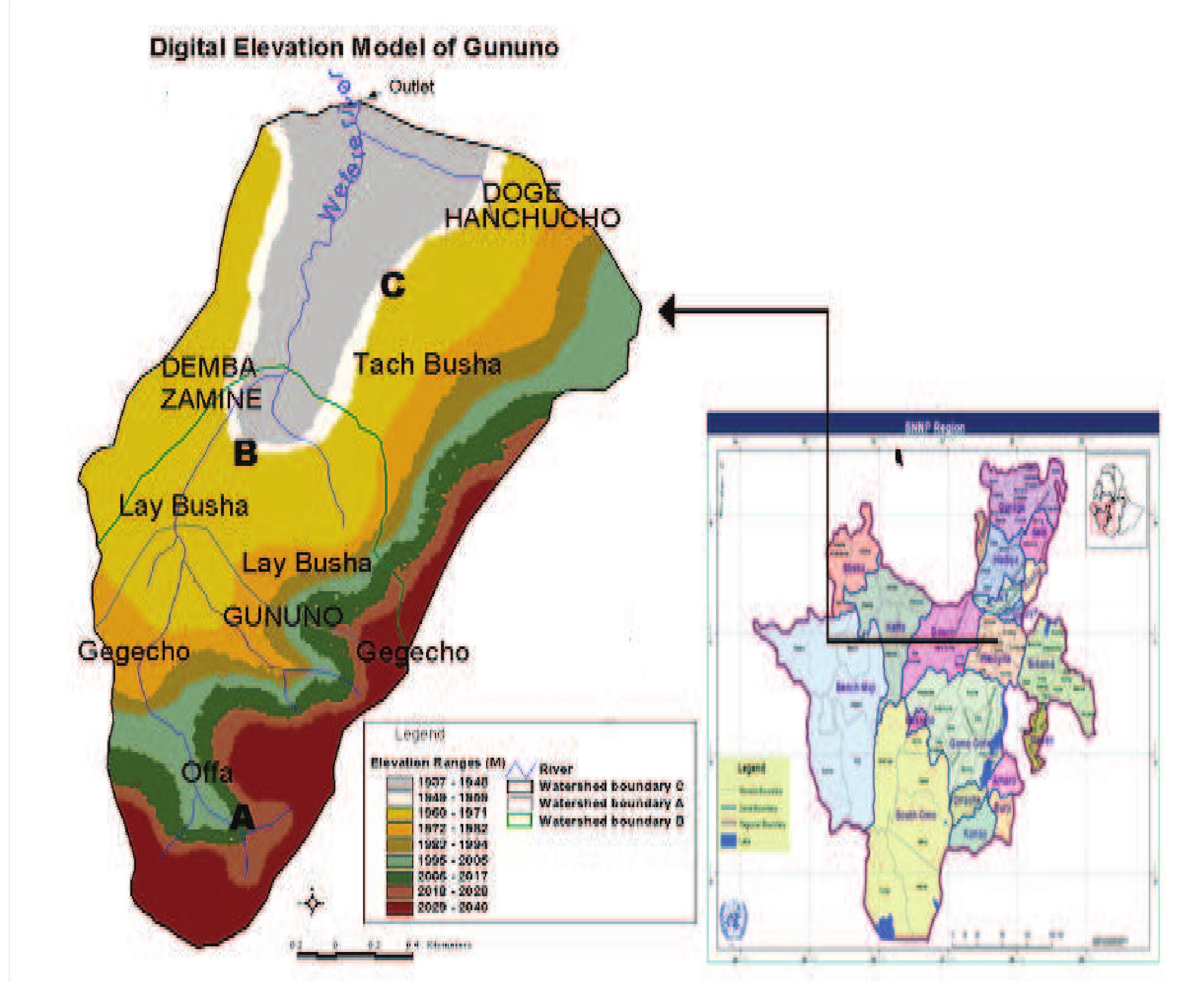 Map of wolayitta zone and gununo watershed, southern