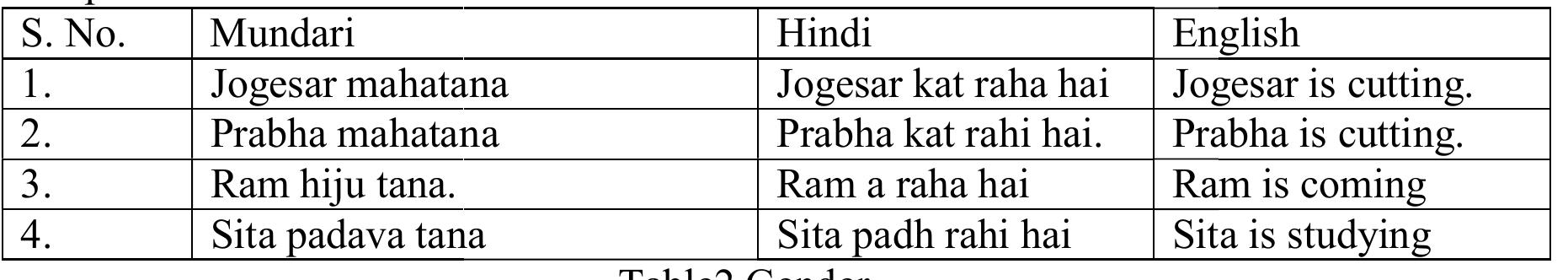 Table 2 - An Overview of Idioms of Mundari Language Spoken