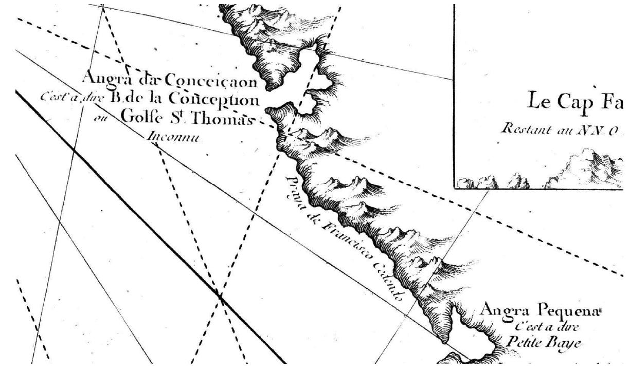 3. detail of the french chart of 1754, showing the meob bay