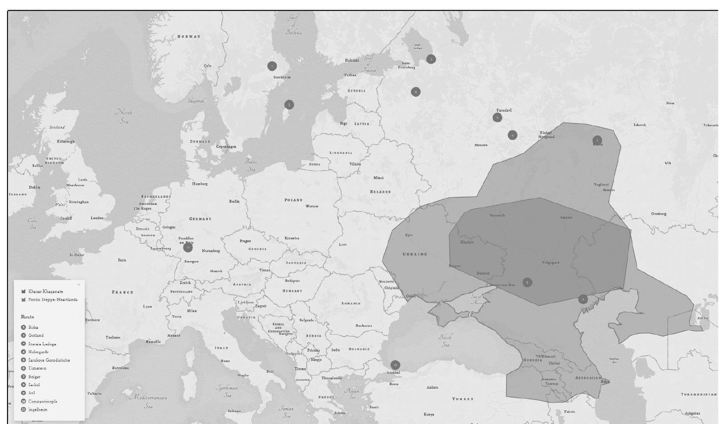 Map of khazar khaganate and the significant sites mentioned