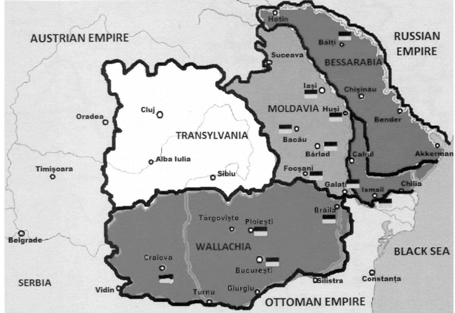 Map 2. the romanian lands under three empires (19 century).