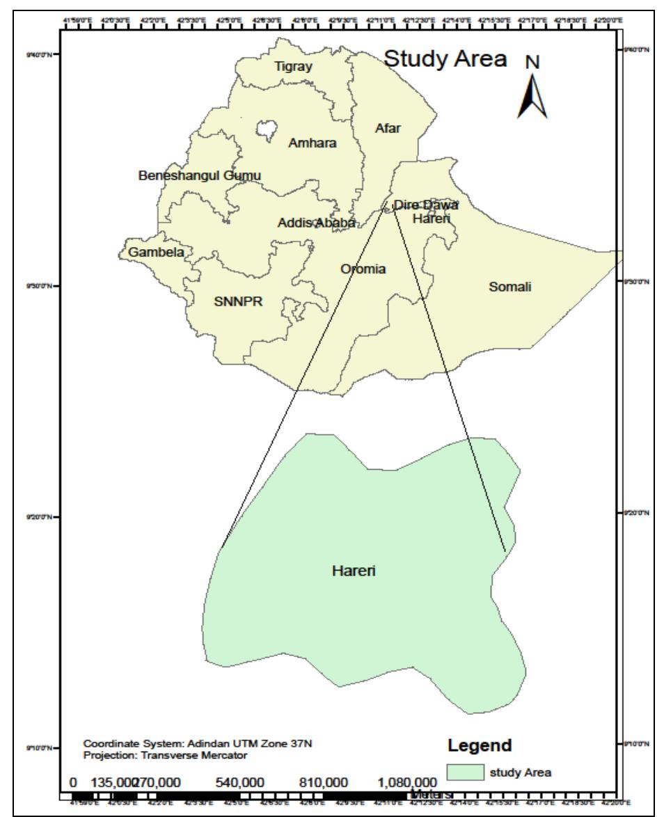 Map of study area, hareri, ethiopia the study was conducted