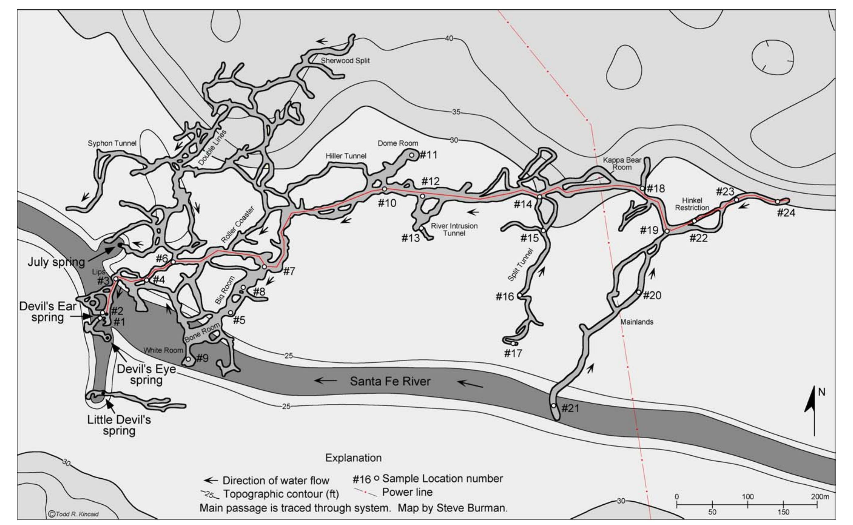 Map of the devil’s ear cave system on the santa fe river,