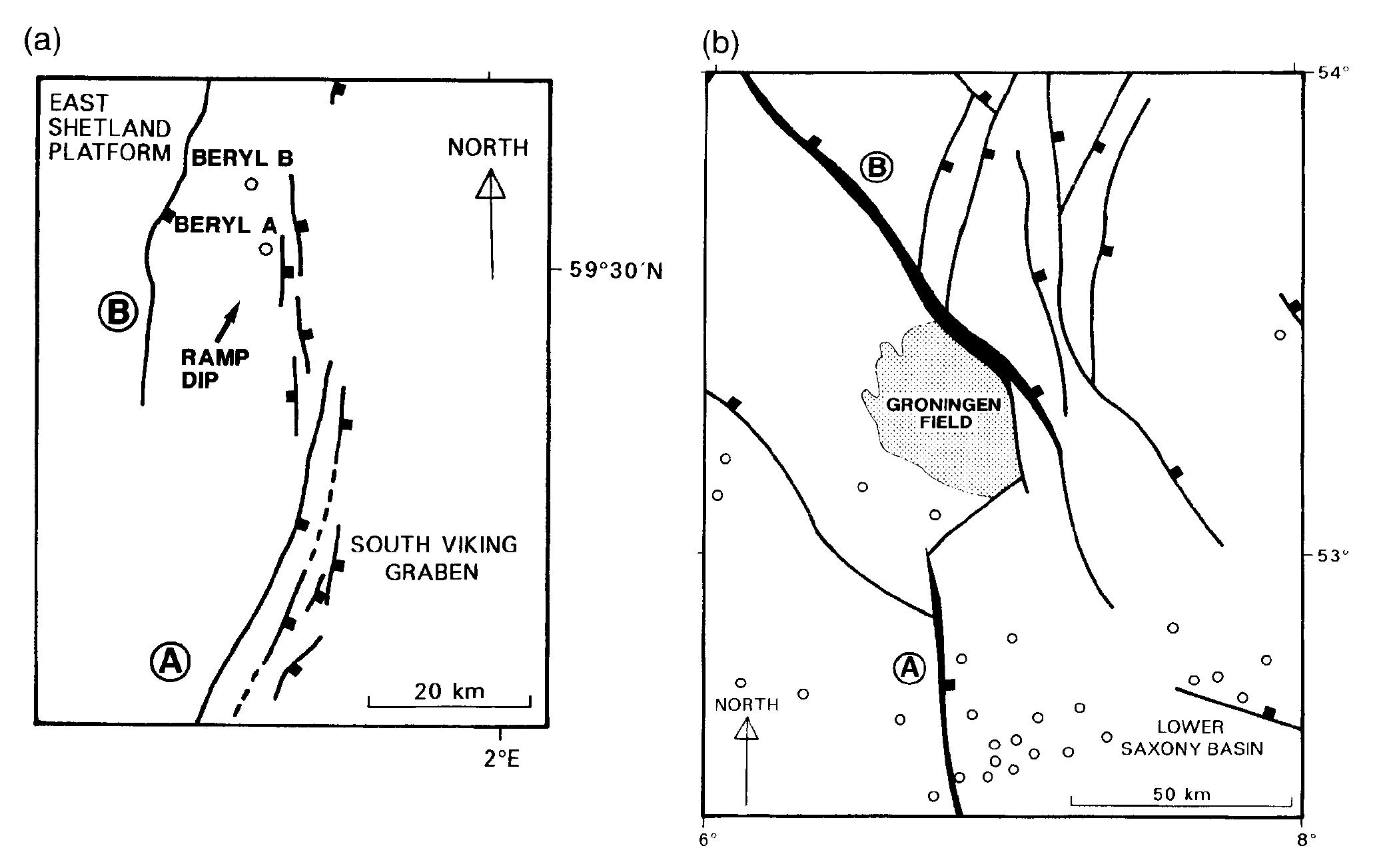 —maps of relay ramps in the north sea. tick marks are shown