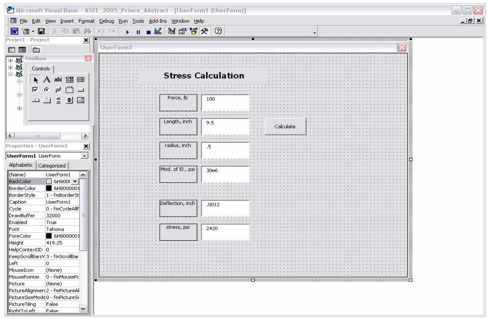 A typical visual basic program might be created as follows: