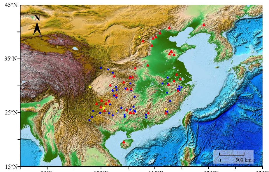 Schematic map showing locations of caves whose cave
