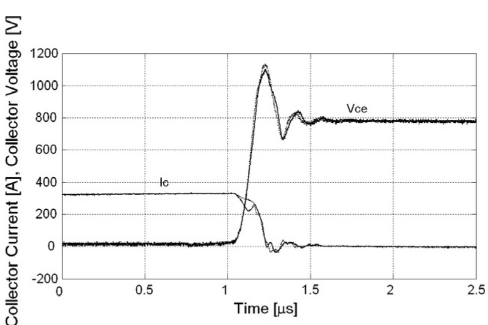 Typical collector waveforms with (dotted line) and without