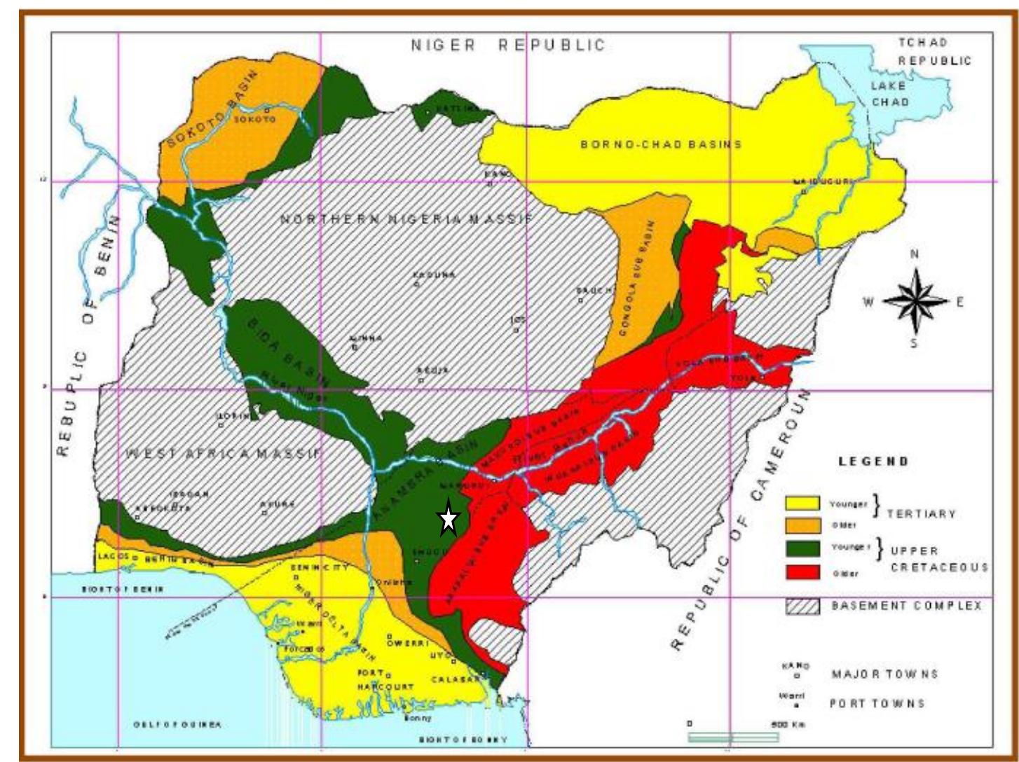 Geological map of nigeria showing anambra basin and other