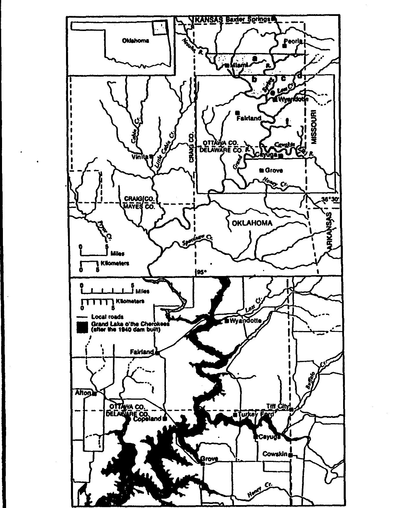 5. toned area in top map shows bounds of neosho reservation