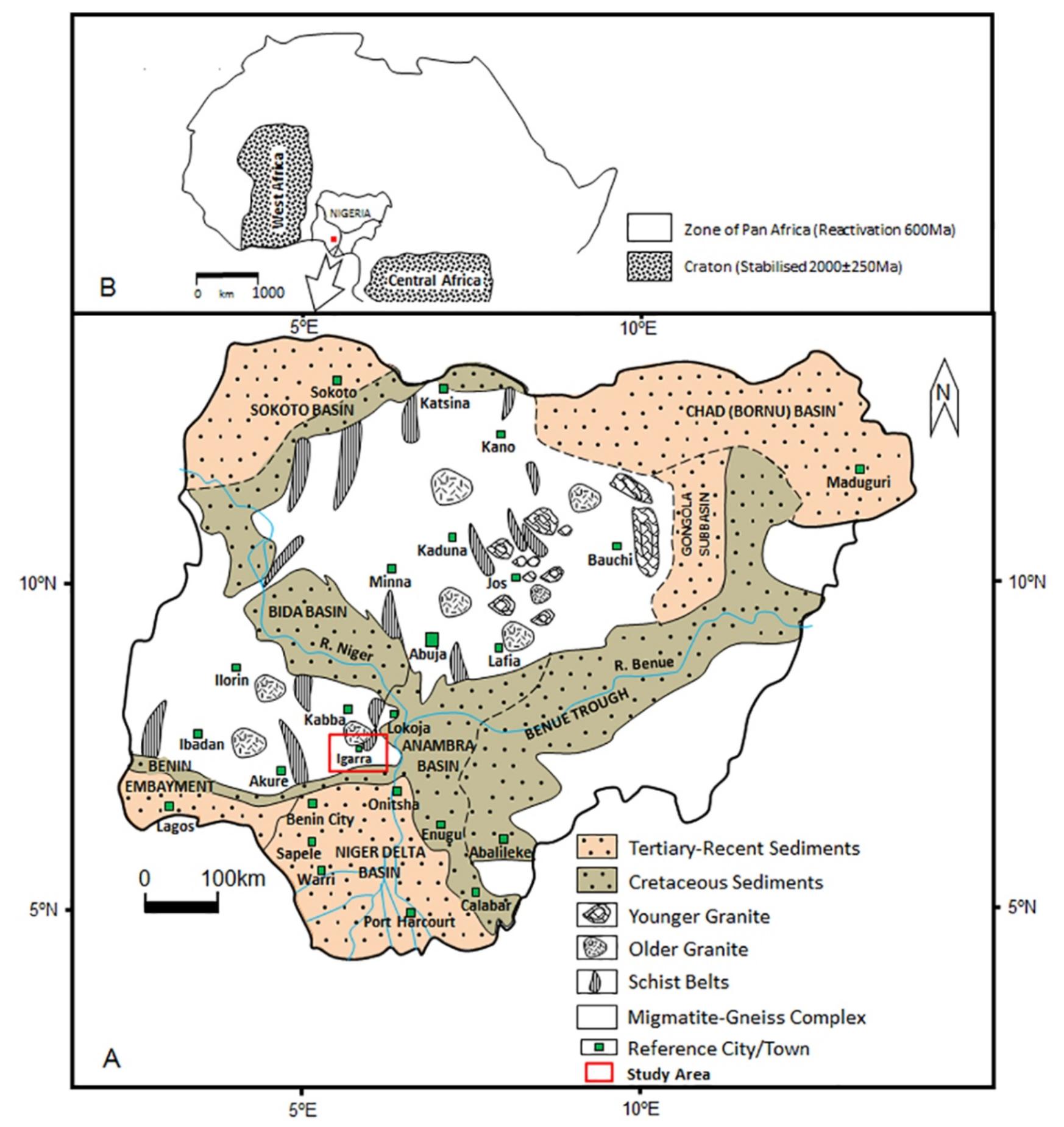 Simplified geologic map of nigeria showing the study area