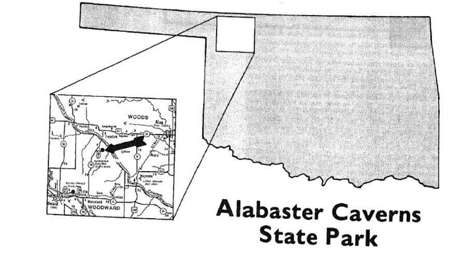 The map above shows the location of alabaster caverns in