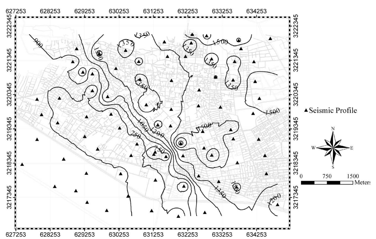 Seismic bed rock distribution based on shear wave velocity