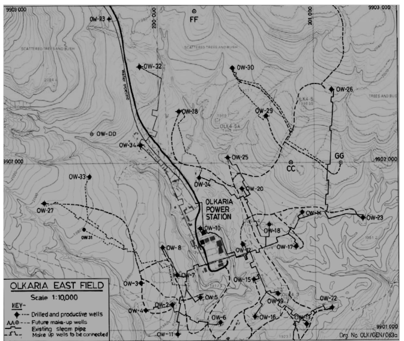 Map of olkaria i east geothermal field